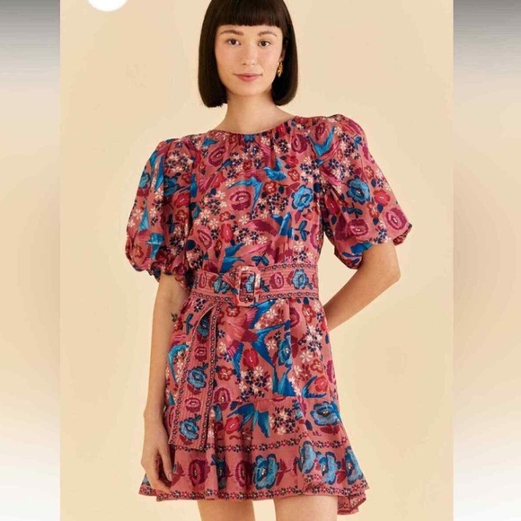 FARM Rio | Dresses | Farm Rio Floral Puff Sleeve Dress Pink | Poshmark